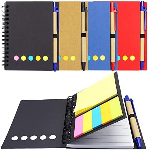 Yeelua 4 Pcs Spiral Notebook with Pen Sticky Lined, Travelers Plain ...
