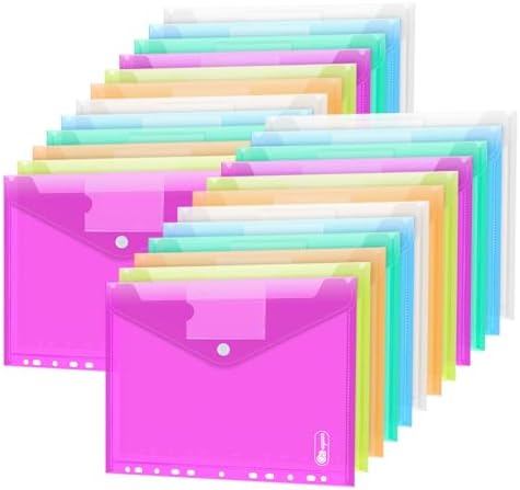 Agoer 24Pcs Assorted 6 Colours Plastic Wallets with Label Pocket, 11 ...