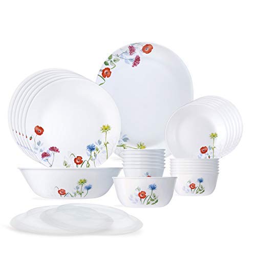 Buy Corelle Daisy Field Glass 30Pcs Dinner Set, Multicolor Online at ...