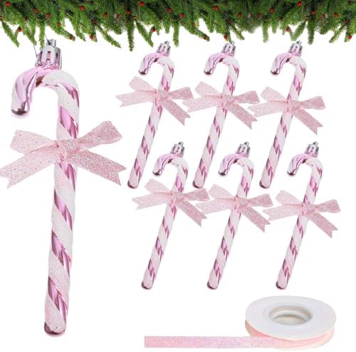 COLOFALLA 6pcs Candy Cane Christmas Decorations Glitter Pink Christmas ...