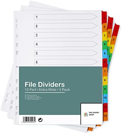 [3 Pack] A4+ Extra Wide 12 Part File Dividers A4+ Extra Wide 12 Part ...