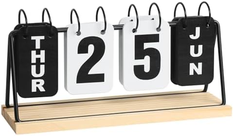 Amazon.com : EASEYA Metal Desk Calendar Standing Flip with Wooden Base ...