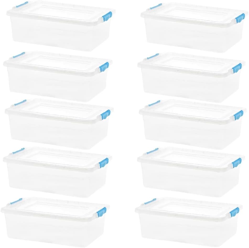 VTL® 10X32L PLASTIC STORAGE BOXES LITRE BOXES CLIP ON LIDS TRANSPARENT ...
