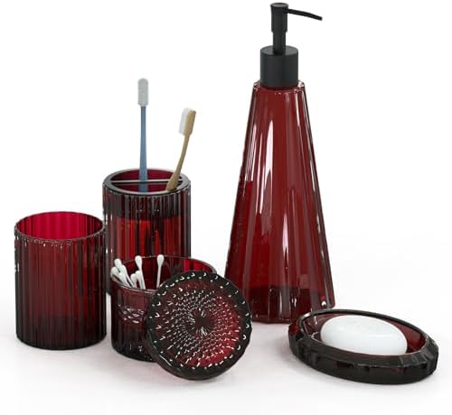 Amazon.com: Flmeyaza 5Pcs Dark red Glass Bathroom Accessory Complete ...
