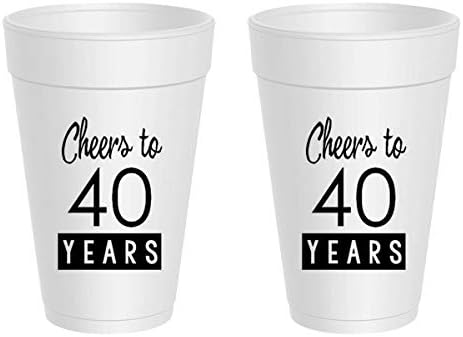 Amazon.com: 40th Birthday Styrofoam Cups - Cheers to 40 Years (10 cups ...