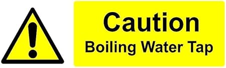 Caution Boiling Water Tap safety sign - Self adhesive sticker (150mm x ...