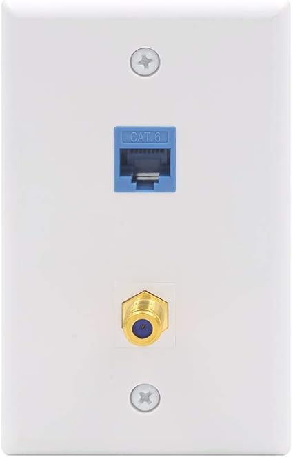 VCE Ethernet Coax Wall Plate, 2-Port Keystone Wall Plate with RJ45 Cat6 ...