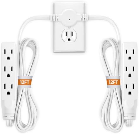 Twin Extension Cord Power Strip - 24FT Dual Extension with Flat Wall ...