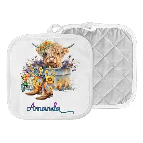 Amazon.com: Highland Cow Personalized Potholder Hot Pad, Farmhouse ...