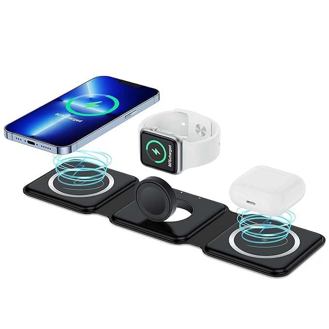 3 in 1 Magnetic Foldable Mag-Safe Compatible Wireless Charger for ...