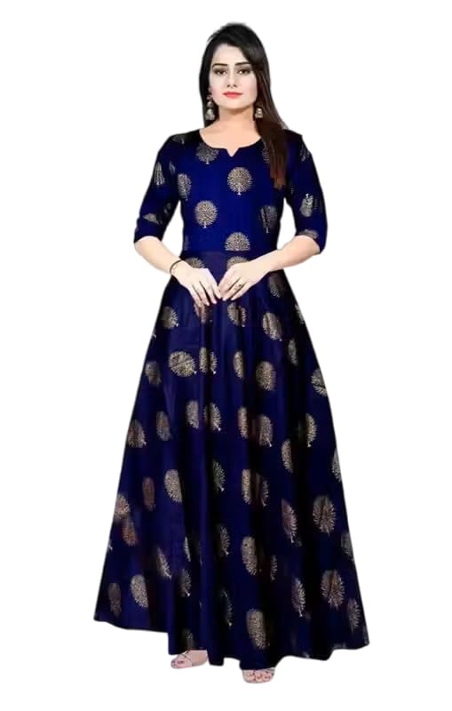 Buy Women’s Ethnic Printed Long Gown Anarkali Style Floor-Length Dress ...