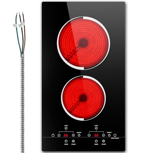 Karinear 2 Burner Electric Cooktop, 12 Inch Ceramic Glass Stove Top ...