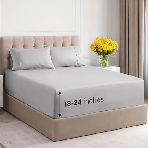 Extra Deep King Sheet Set - 6 Piece Breathable & Cooling Sheets - Hotel ...