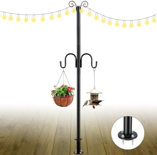 JACKYLED Outdoor String Light Pole, Adjustable 9FT 7-Prong Patio Light ...