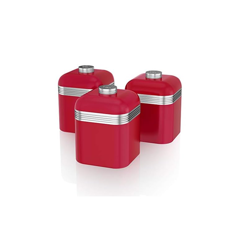 Swan Retro Kitchen Storage Canisters - Red - Set of 3
