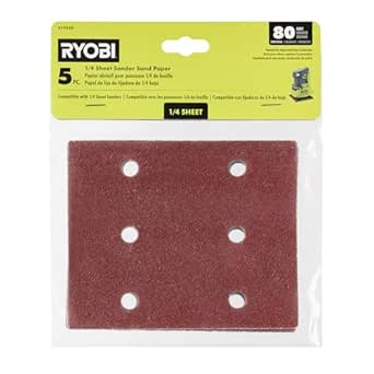 RYOBI 5 PC. 80 Grit 1/4 Sheet Sander Sand Paper : Amazon.ca: Tools ...