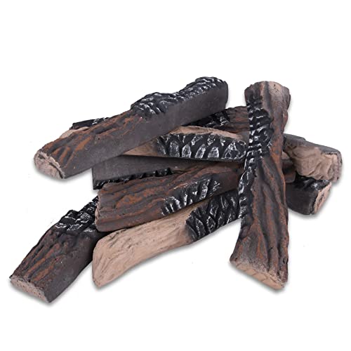 GasSaf Large Gas Fireplace Logs, 10 Piece Ceramic Fire Logs for Fire ...