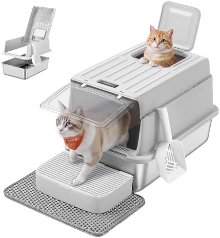 Amazon.com: Feandrea Stainless Steel Cat Litter Box with Flip Lid ...