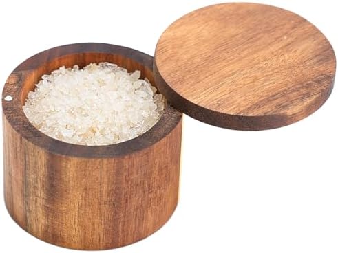 Amazon.com: Phininia Acacia Salt Cellar, Wood Salt Box With Swivel ...