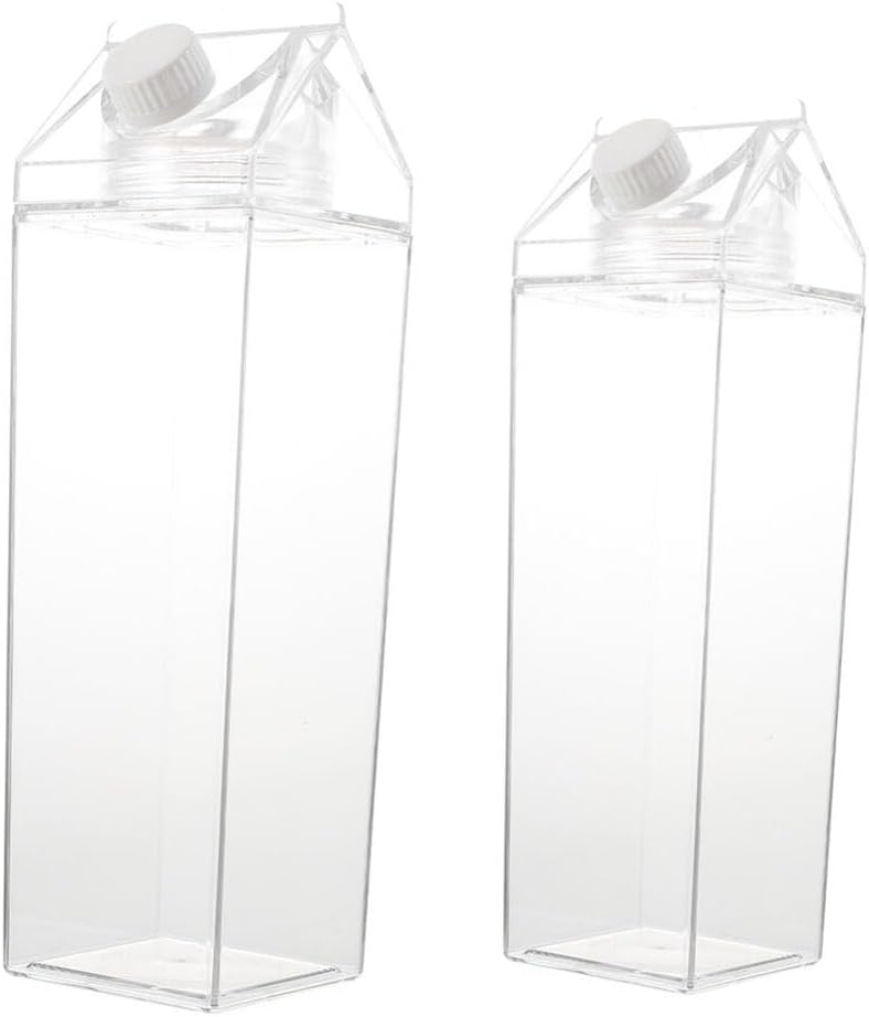 Amazon.com: Luxshiny 2pcs Milk Carton Water Bottles Clear Square Milk ...