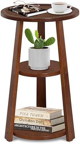 Amazon.com: QILOXENTRA 3-Tier Round Side Table, Solid Wood End Table ...