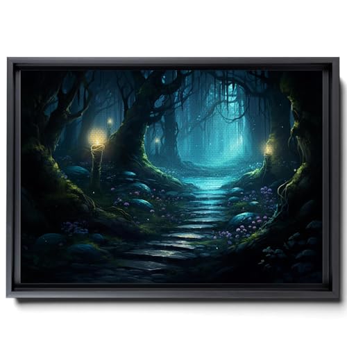 Amazon.com: Enchanted Forest Path Canvas Wall Art Print, Firefly Forest ...
