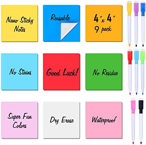 Zayvor 9 Dry Erase Sticky Notes,Reusable Washable Mini Whiteboard ...
