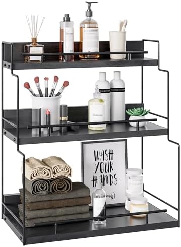 Amazon.com: 2-Tier Bathroom Organizer Countertop with Drawer, Wood ...