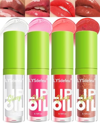 Amazon.com : Hydrating Lip Glow Oil-4 Colors Lip Oil Lip Glaze,Tinted ...