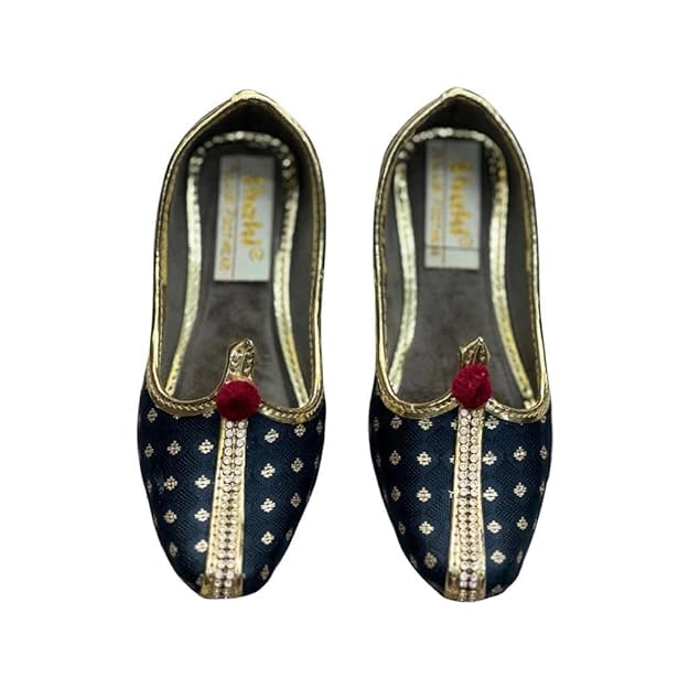 SHAHI PUNJABI FOOTWEAR Kids Navy Blue Punjabi Jutti with Golden Printed ...