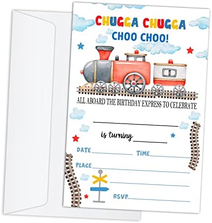 Amazon.com: RLCNOT Train Birthday Invitations Cards with Envelopes Set ...