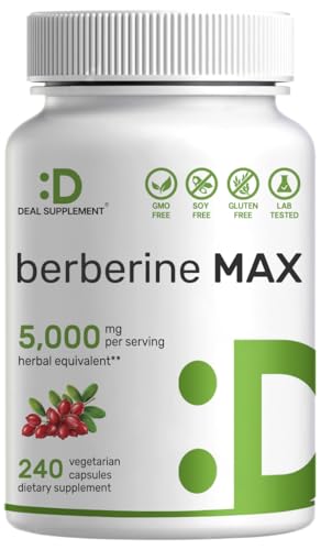 Berberine Max Supplement with Turmeric, 5,000mg Per Serving, 240 Veggie ...