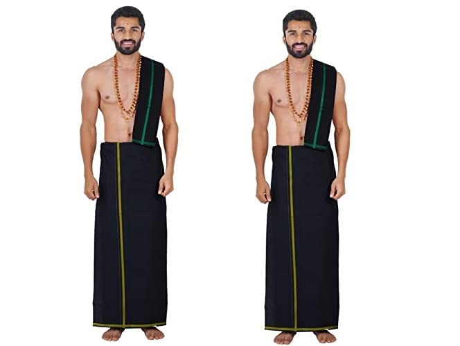 Buy SUMAN TEX RAGINI V Men's Pure Cotton Traditional Black Sabrimala ...