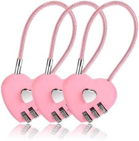 3 PCS 3 Digit Combination Padlock Heart Combination Locks Pink Code ...
