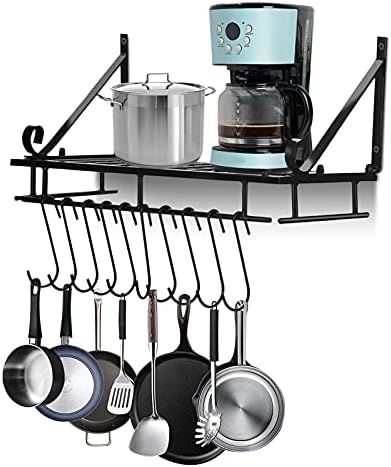 AcornFort® K-1125 Black Metal 90 CM Kitchen Cooking Pot Rack Stand Wall ...