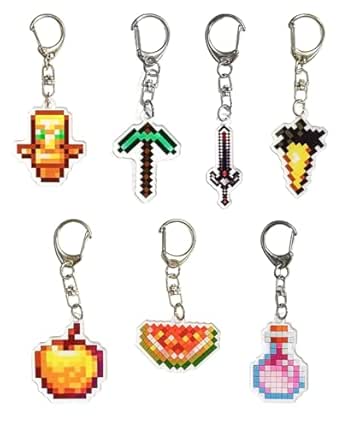 7 PCS Keychains with Pixel - Art & Geometric Designs, Durable & Stylish ...