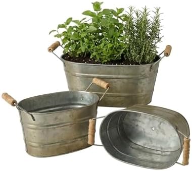 Amazon.com : vensovo Galvanized Metal Oval Planter Buckets with Handles ...