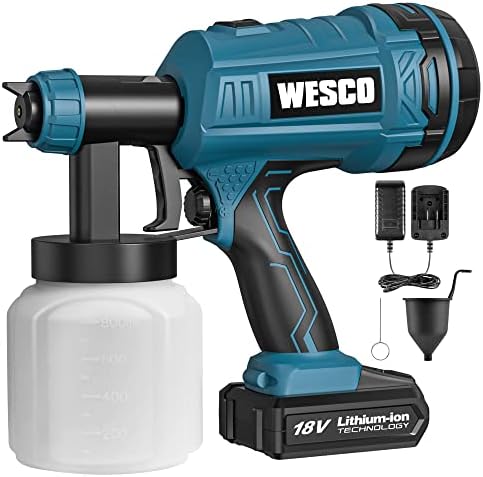 Paint Sprayer, WESCO 18V 2.0AH Cordless Paint Sprayers with 3 Spray ...