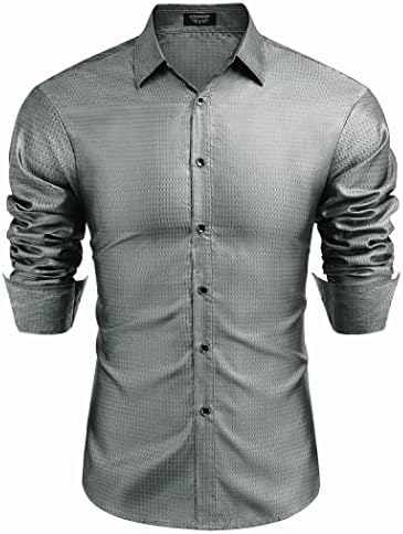 COOFANDY Men's Luxury Dress Shirt Long Sleeve Slim Fit Business Button ...