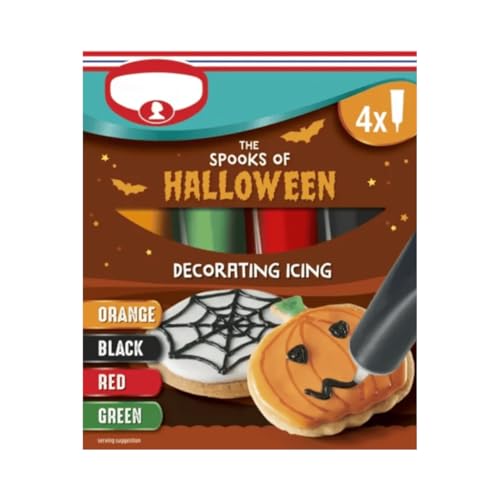 Halloween Decorating Icing 76g - 4 Piping Tubes with Black Red Orange ...