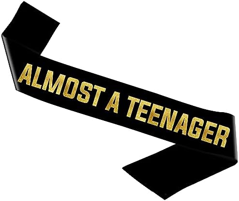 Amazon.com: Almost a Teenager Black and Gold Glitter Sash - Happy 12th ...