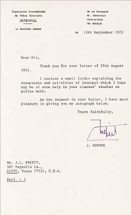 Amazon.com: Jean Nepote - Typed Note Signed 09/13/1972 : Collectibles ...