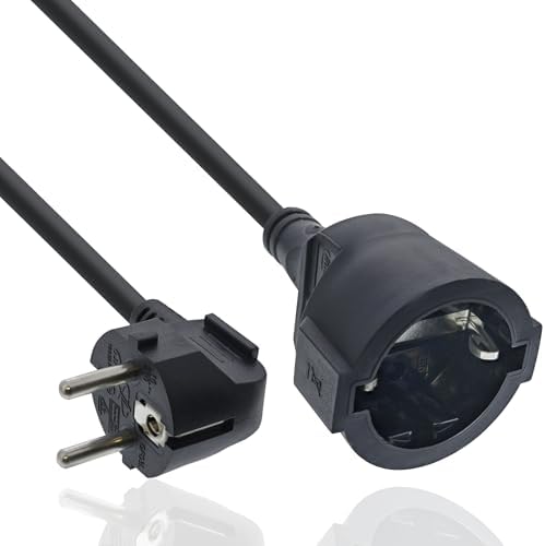 InLine Extension cable, power cable, 1 m, earthed plug angle/socket ...