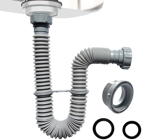 Flexible Expandable Bathroom P Trap, 1 1/4 to 1 1/2 Sink Drain Adapter ...
