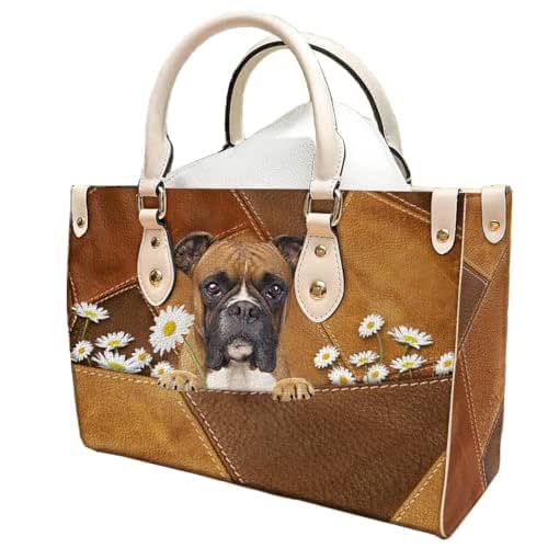 Amazon.com: Boxer Dog Daisy Leather Bag for Women, Cute Boxer Dog ...