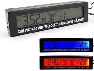 Amazon.com: GD Car Voltage Meter Clock Thermometer Ice Alert With ...