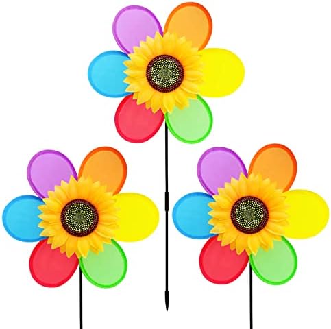 Amazon.com: BLUE PANDA 12-Pack Rainbow Flower Pinwheels for Yard and ...