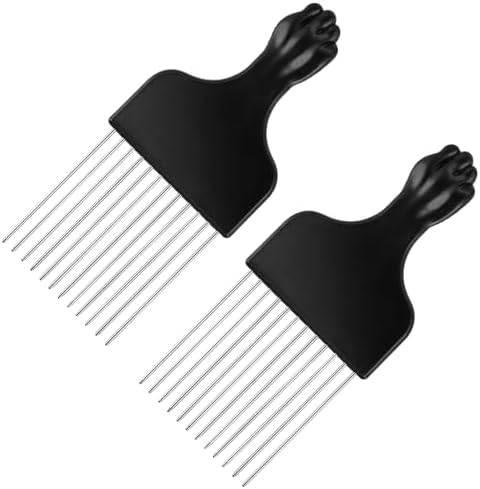 2 Pack Black Metal Hair Pick Afro Pick for Curly Hair Smooth Hair Pick ...