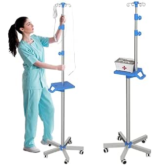 IV Pole with Wheels - Rolling IV Stand with Tray and 4 Hooks Height ...