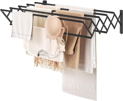 YOUDENOVA Foldable Clothes Airer Wall Mounted Clothes Rail Retractable ...